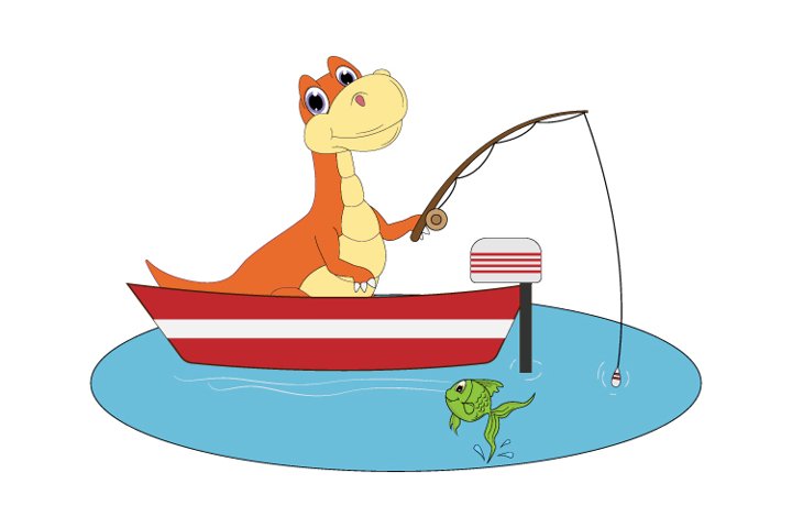 cute dinosaur fishing, simple vector illustration (1144617 ...