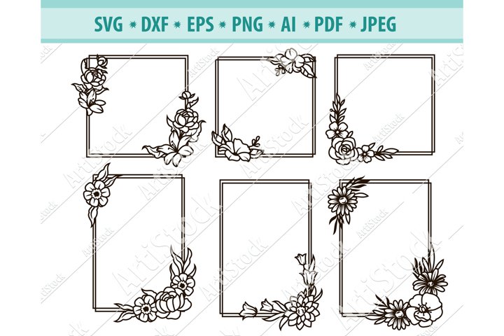 Flower Frame SVG, Floral square frames Svg, Png, Dxf, Eps (562736 ...