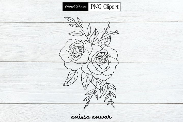Flowers Bouquet Line Art, Png Clipart, Sublimation Printable (342322 ...
