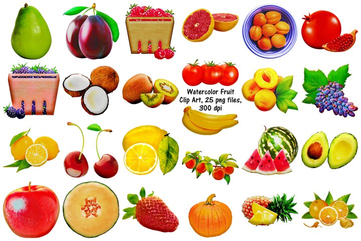 Watercolor Fruit Clip Art (719605) | Illustrations | Design Bundles