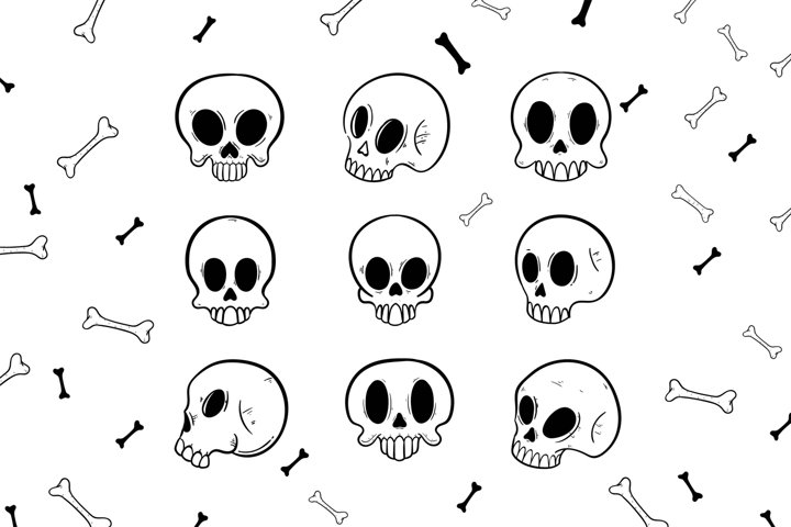 Skull Doodle and Patterns (827633) | Illustrations | Design Bundles