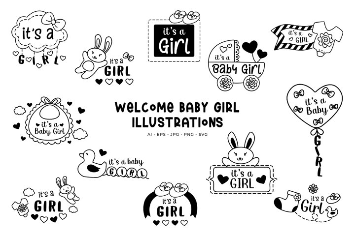 Welcome Baby Girl illustrations