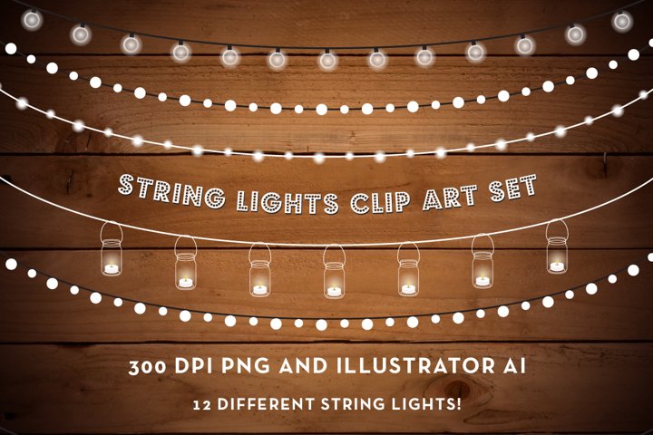 String Lights Clip Art Set - PNG, AI (81787) | Decorations | Design Bundles