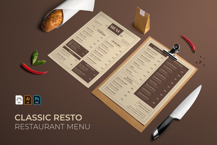 Classic | Restaurant Menu (848760) | Flyers | Design Bundles
