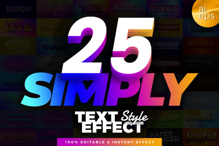 25 in 1 Bundle Simply Text Effect Style (1099980) | Actions | Design ...