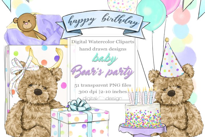 Baby Bear's Party - Clipart (373873) | Illustrations | Design Bundles