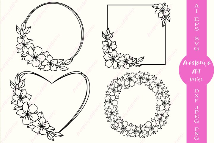 Flower circle frame svg cut file, Wreath monogram clipart (557983 ...