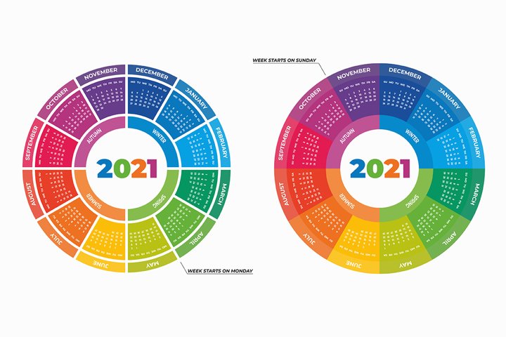 Round calendar 2021 (1155657) | Illustrations | Design Bundles