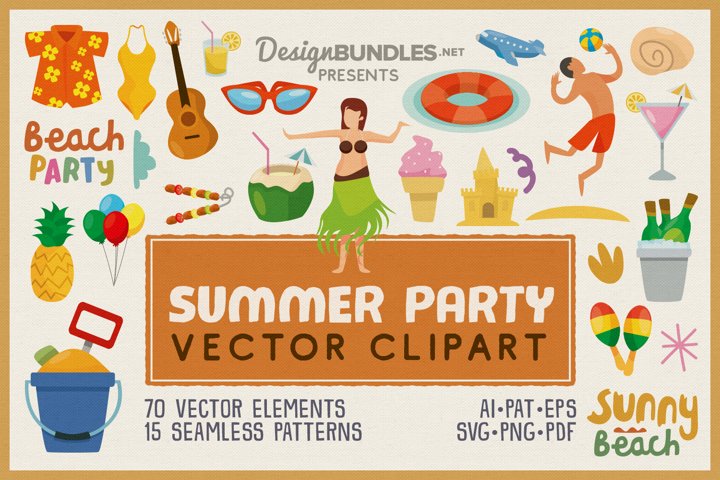 Summer Party Vector Clipart and Seamless Pattern