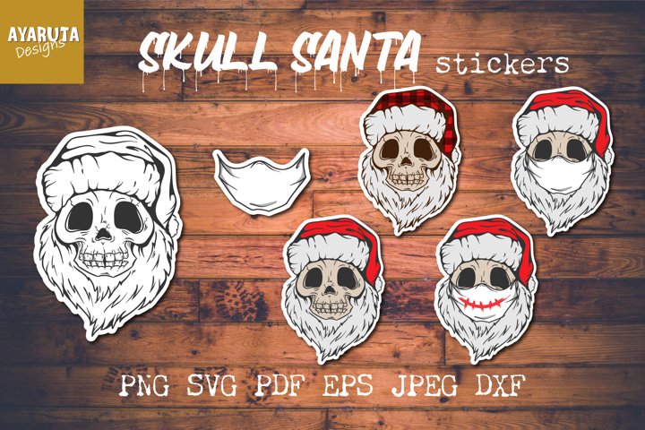 Skull Santa SVG Sticker, Santa Hat Christmas Skeleton Skull (1005897 ...