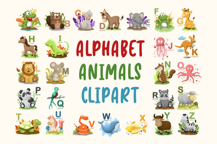 Alphabet Animals Clipart -- 26 Images (1120407) | Illustrations ...