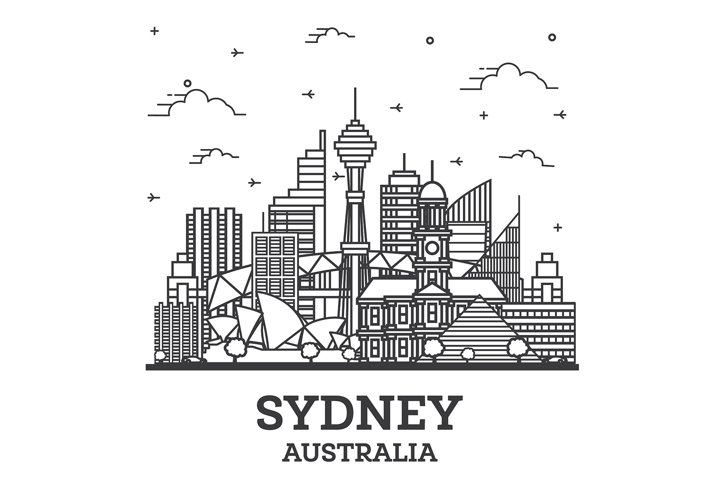 Outline Sydney Australia City Skyline (1139092) | Illustrations ...