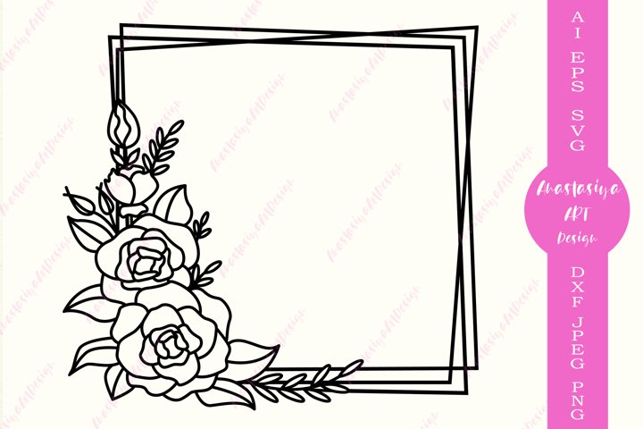 Square monogram frame svg, Floral border dxf cut file (561320) | Cut ...