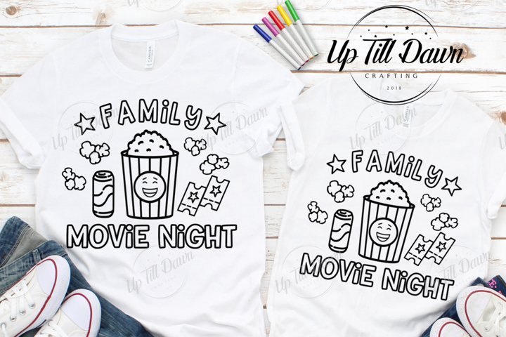 Movie Night SVG, Family Movie Night Coloring SVG (1016477) | Cut Files ...