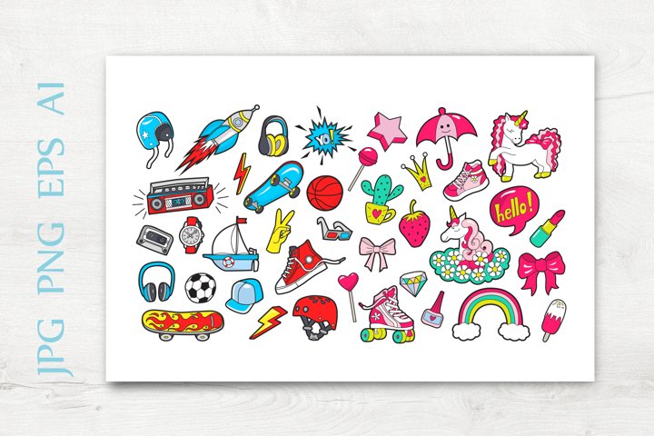 Kids Stickers Cliparts. Vector & PNG. Children Patches (554448 ...