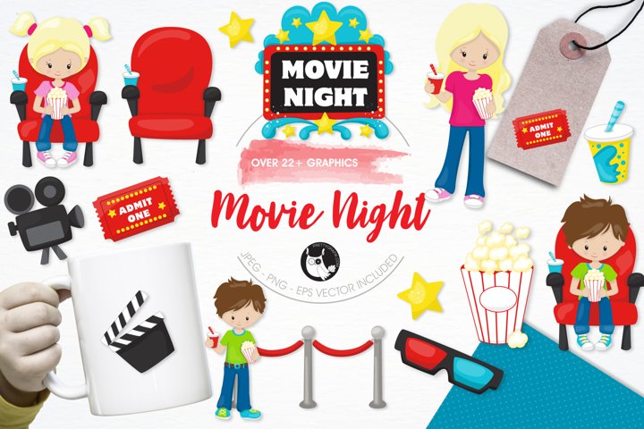 Movie Night graphics and illustrations (14588) | Illustrations | Design ...