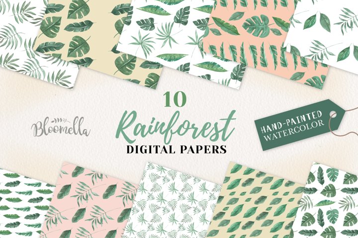 Rainforest Seamless Patterns Digital Papers Tropical Leaves