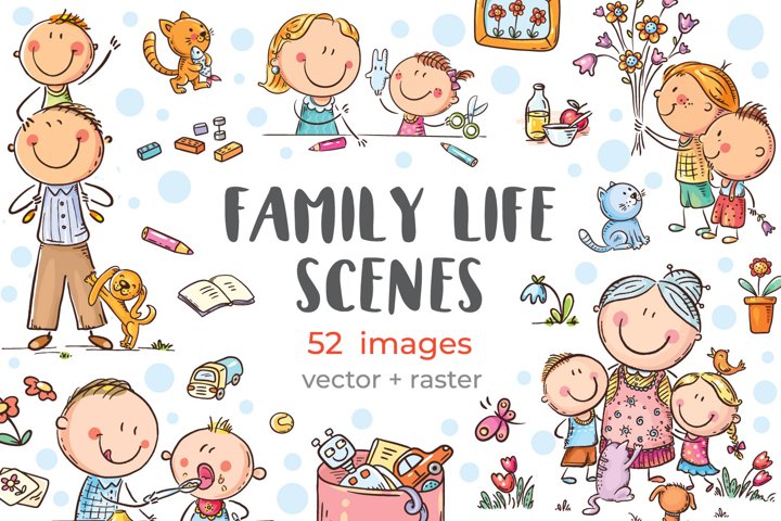 Clipart bundle. Family life scenes. (924287) | Illustrations | Design ...