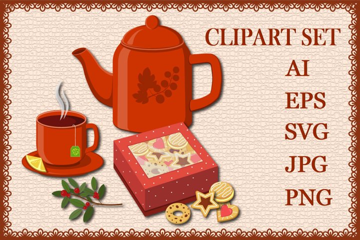 Clipart set tea party (1135943) | Illustrations | Design Bundles