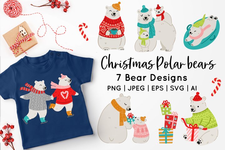 Christmas Polar Bear Vector Art (406847) | Illustrations | Design Bundles