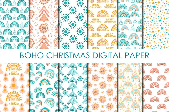 Modern Christmas Digital Paper Pack - Boho Winter Art (951951 ...
