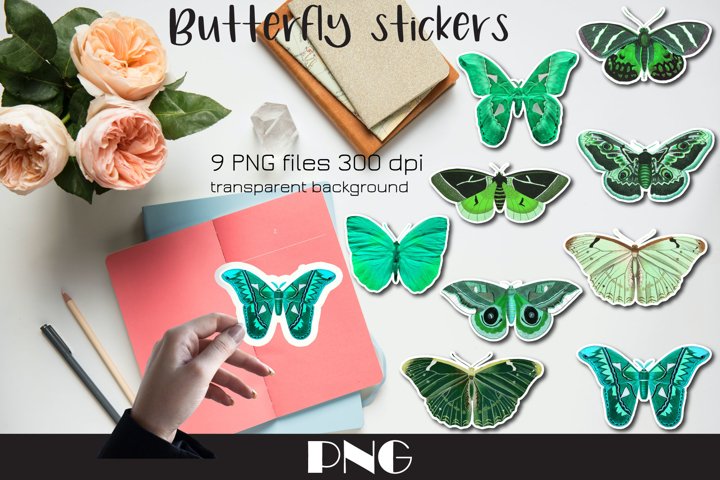 Green butterfly PNG, 9 Butterfly stickers (919231) | Illustrations ...