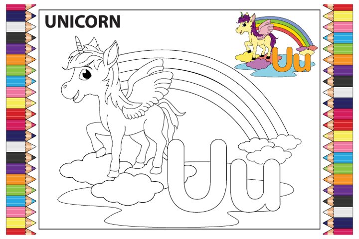 coloring the letter U for children, with cute Unicorn (897831 ...