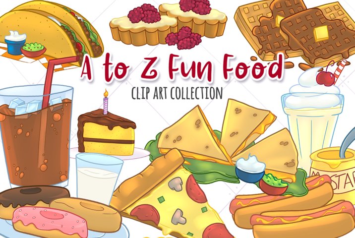 A to Z Fun Foods Clip Art Collection (88957) | Illustrations | Design ...