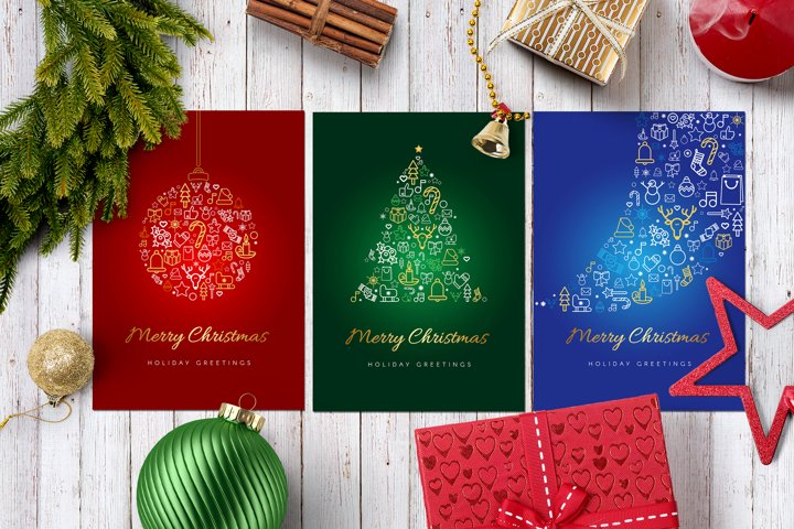 Merry Christmas Greetings Cards (160824) | Card Making | Design Bundles
