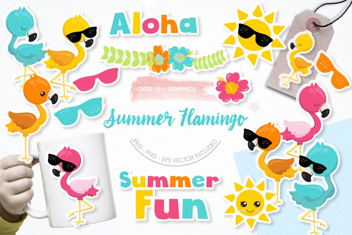Summer Flamingos graphics and illustrations
