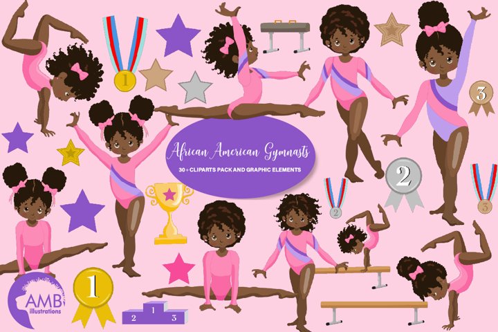 Gymnastic Girls Clipart AMB-2139 (256619) | Illustrations | Design Bundles