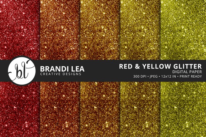 Red and Yellow Glitter Digital Paper (15348) | Backgrounds | Design Bundles