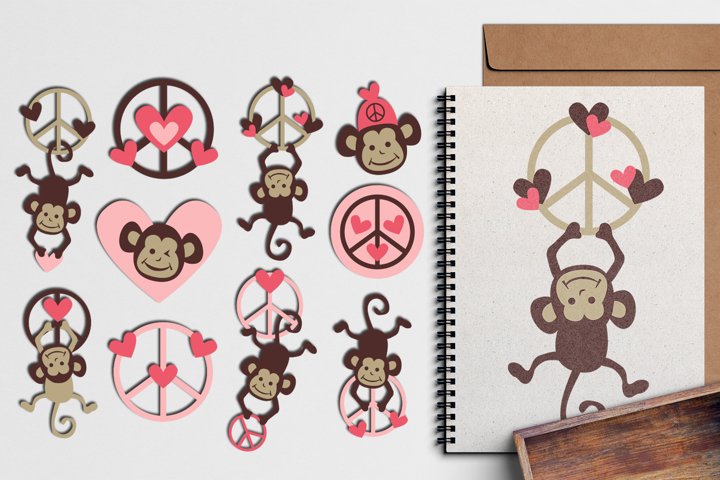 Hanging monkeys peace sign illustration (83635) | Illustrations ...