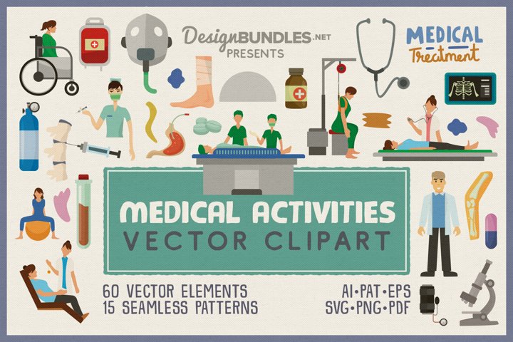 Medical Activities Vector Clipart and Seamless Pattern