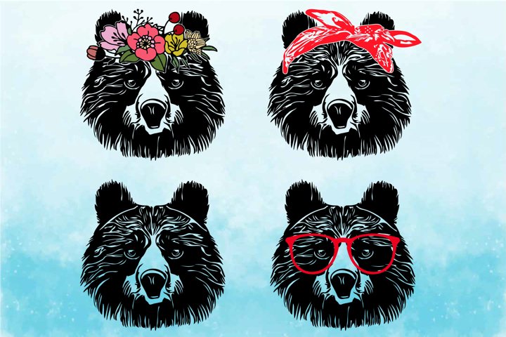 Bear SVG Flower bandana glasses face mama mom dad 1738s (535902) | SVGs ...