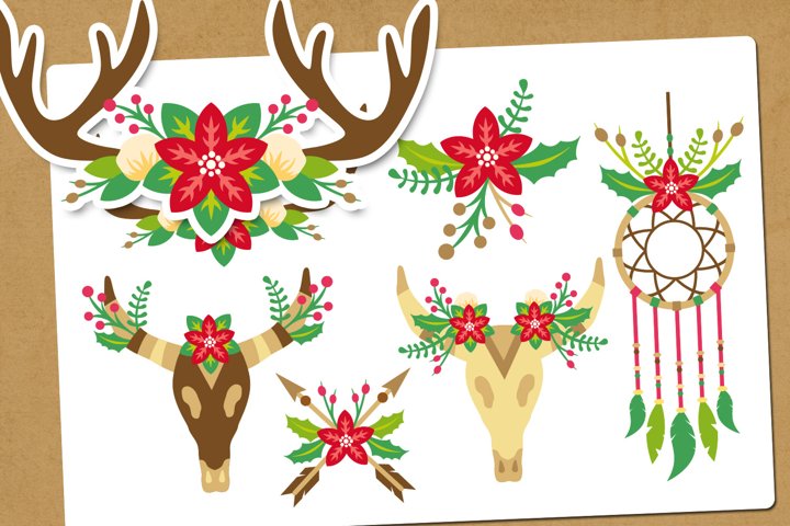 Boho Christmas Illustration Clip Art