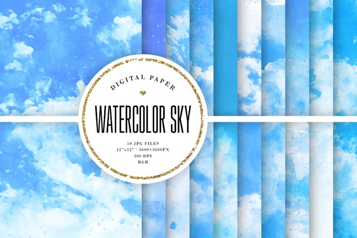 Watercolor Sky Backgrounds - Blue Skies Digital Paper (432073 ...