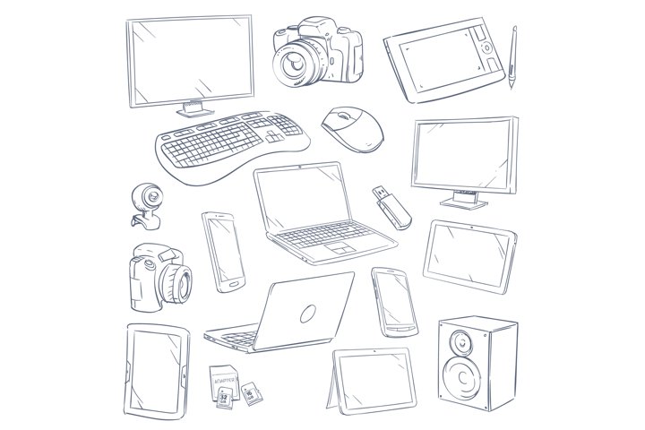Hand drawn, sketch computer technology gadgets vector set (853623 ...