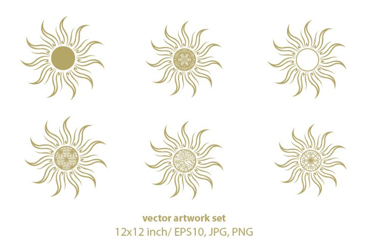golden sun - vector artwork set (847006) | Elements | Design Bundles
