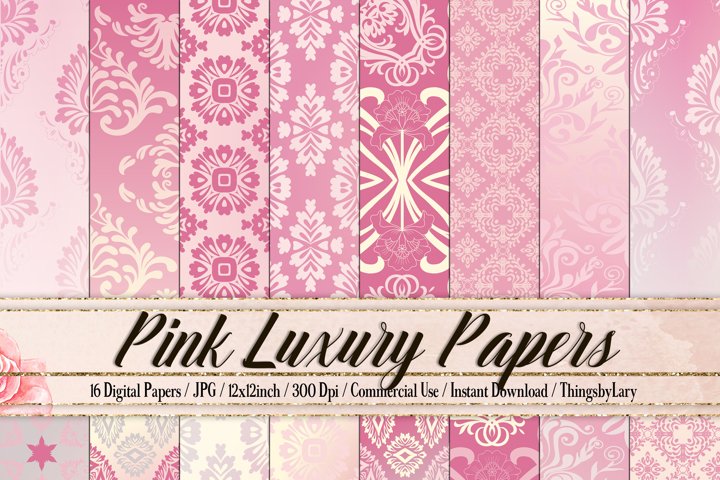 16 Pink Damask Texture Papers, Ombre Paper, Luxury Paper, Digital ...