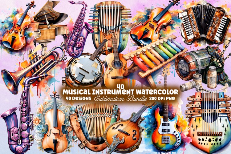 Musical Instrument Watercolor Clipart Bundle, Musical Instru