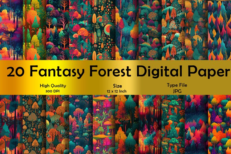 Fantasy Forest Digital paper bundle, seamless (2690289)