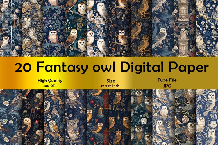 Owls Digital Paper pack, seamless pattern. Version 3| 20 JP
