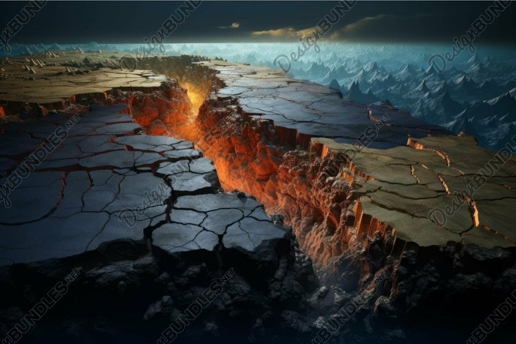 Apocalyptic landscape with lava rift