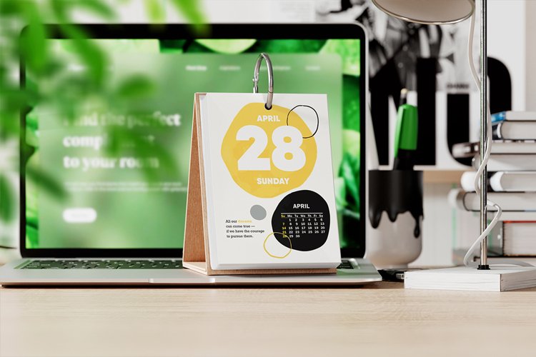 Flip Leaf Calendar with Metal Ring on Laptop Mockup