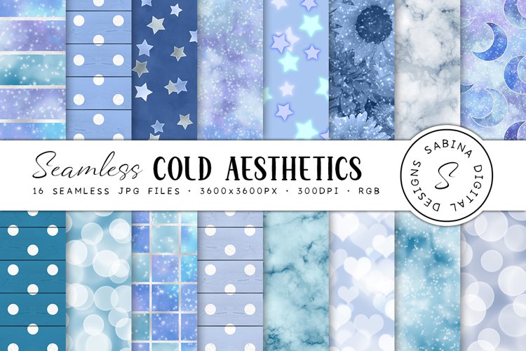 Cold Aesthetics Digital Paper | Blue Seamless Patterns
