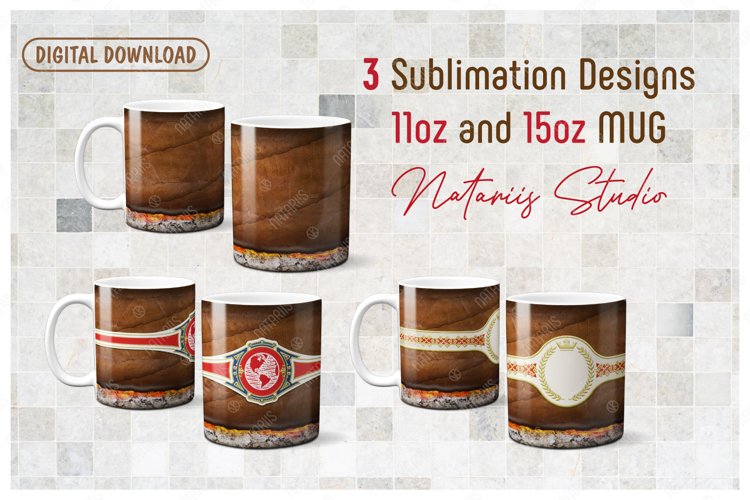 3 Cigars Sublimation Patterns for 11oz - 15oz mug
