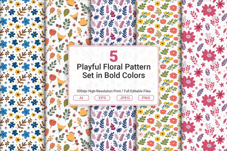 Playful Floral Pattern Set in Bold Colors