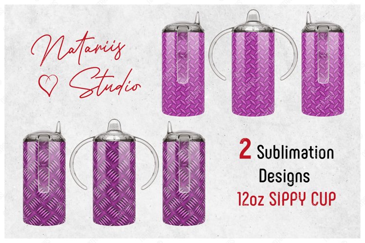 2 Pink Diamond Plate Sublimation - 12 oz Sippy Cup.