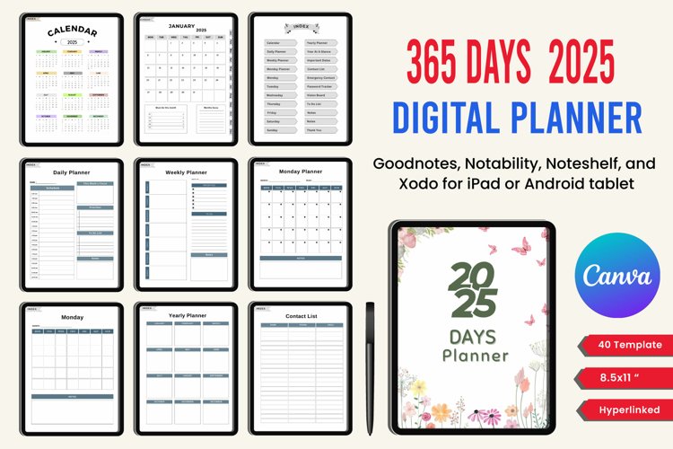 2025 Digital Planner 365 Days Canva